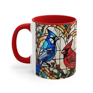 Cardinal and Bluejay Mug Stained Glass Bird Mug | Gift Coffee Mug for ...