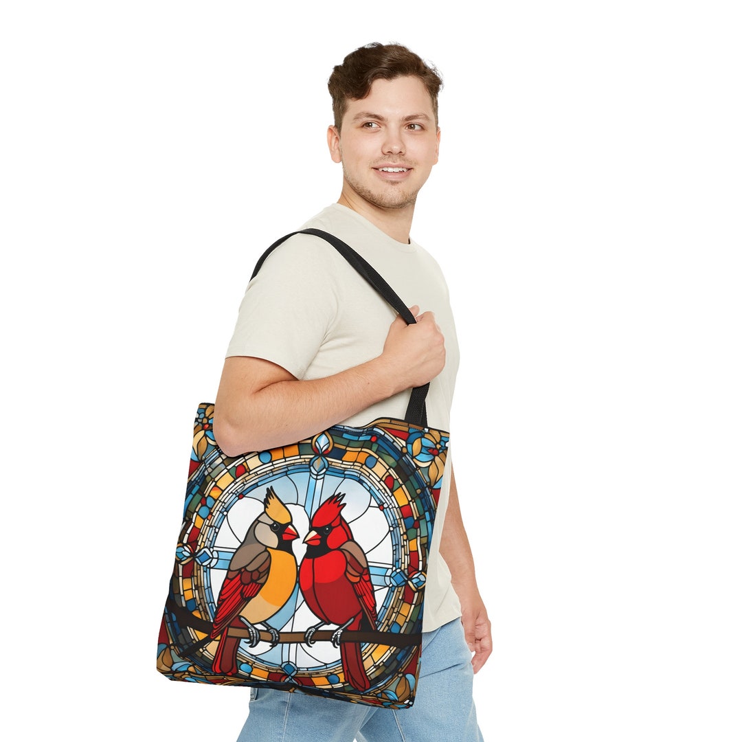 Cardinal Pair Tote Bag With Colorful Stained Glass Look Memorial ...