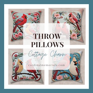 Cardinal Cottage Core Throw Pillows - Shabby Chic Fall Home Decor, Gift ...