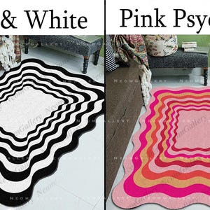 Raspberry Red Scalloped Tufted Area Rug, Plain Shade Hand-tufted Wool ...