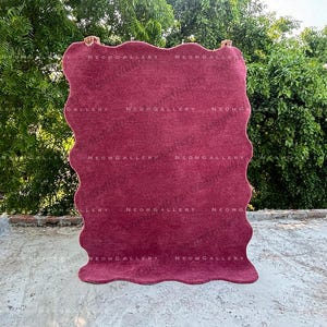 Raspberry Red Scalloped Tufted Area Rug, Plain Shade Hand-tufted Wool ...