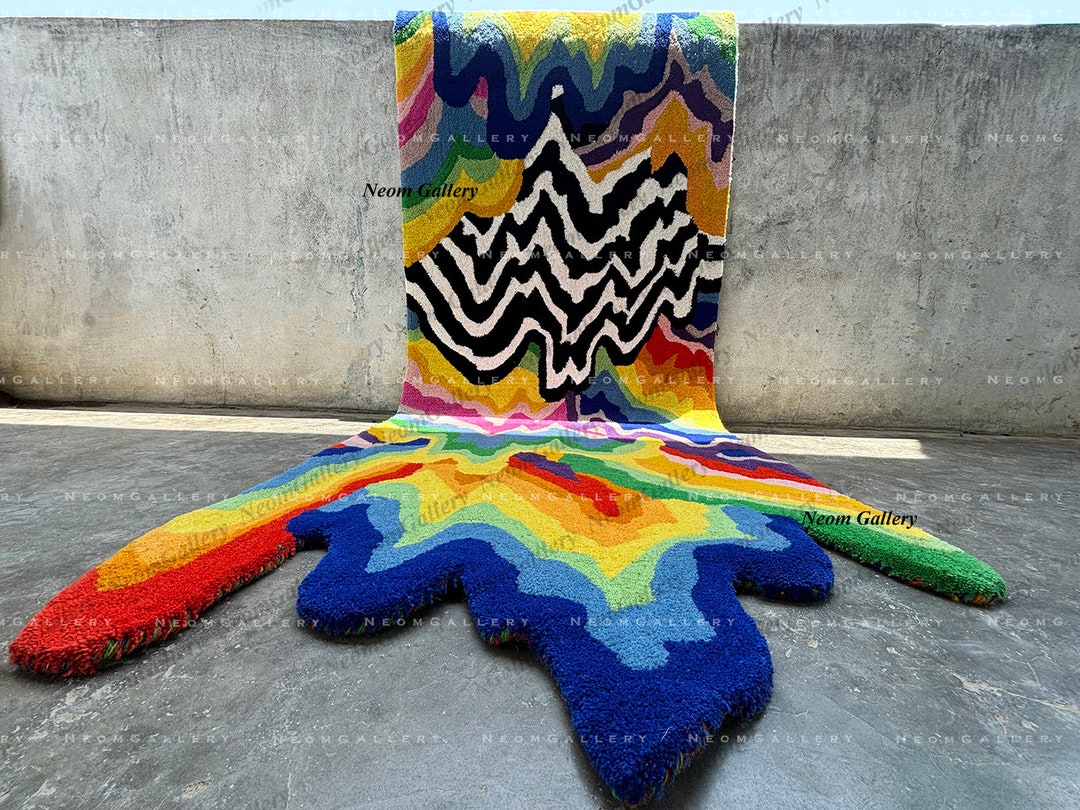Melting Psychedelic Runner Tufted Rug Wool Handmade 2.5x9 Ft Colorful ...