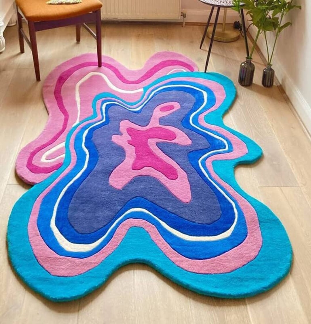 Amoeba Irregular Hand Tuft Woolen Area Rug for Dining, Living, Kids Bed ...
