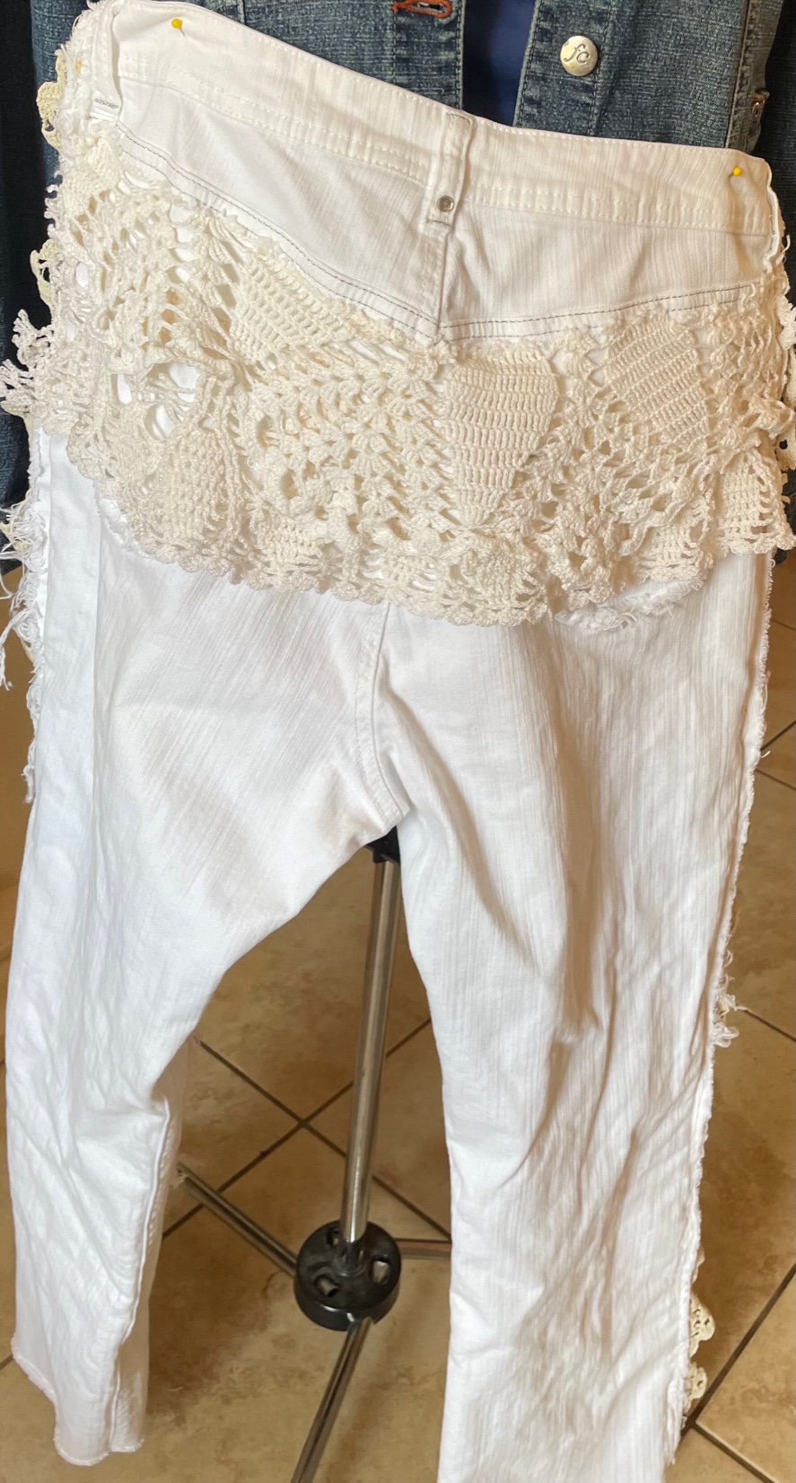 Upcycled White Denim Jeans W/classic Hollywood Theme. - Etsy