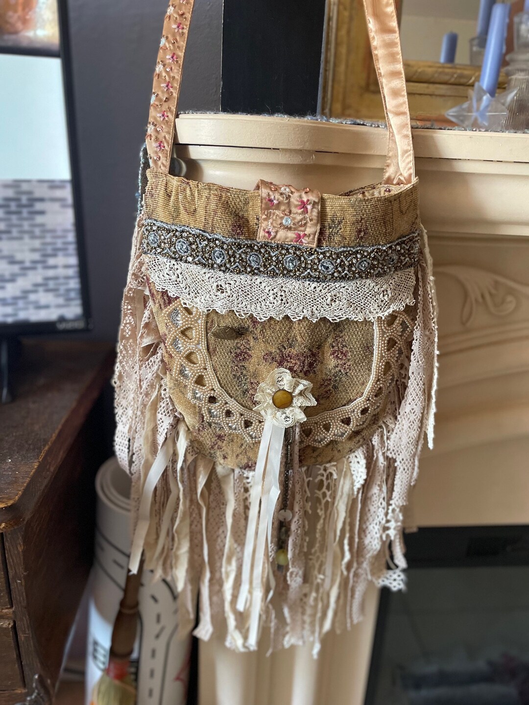 Boho Shabby Chic Upcycled Purse With Beaded Trim - Etsy