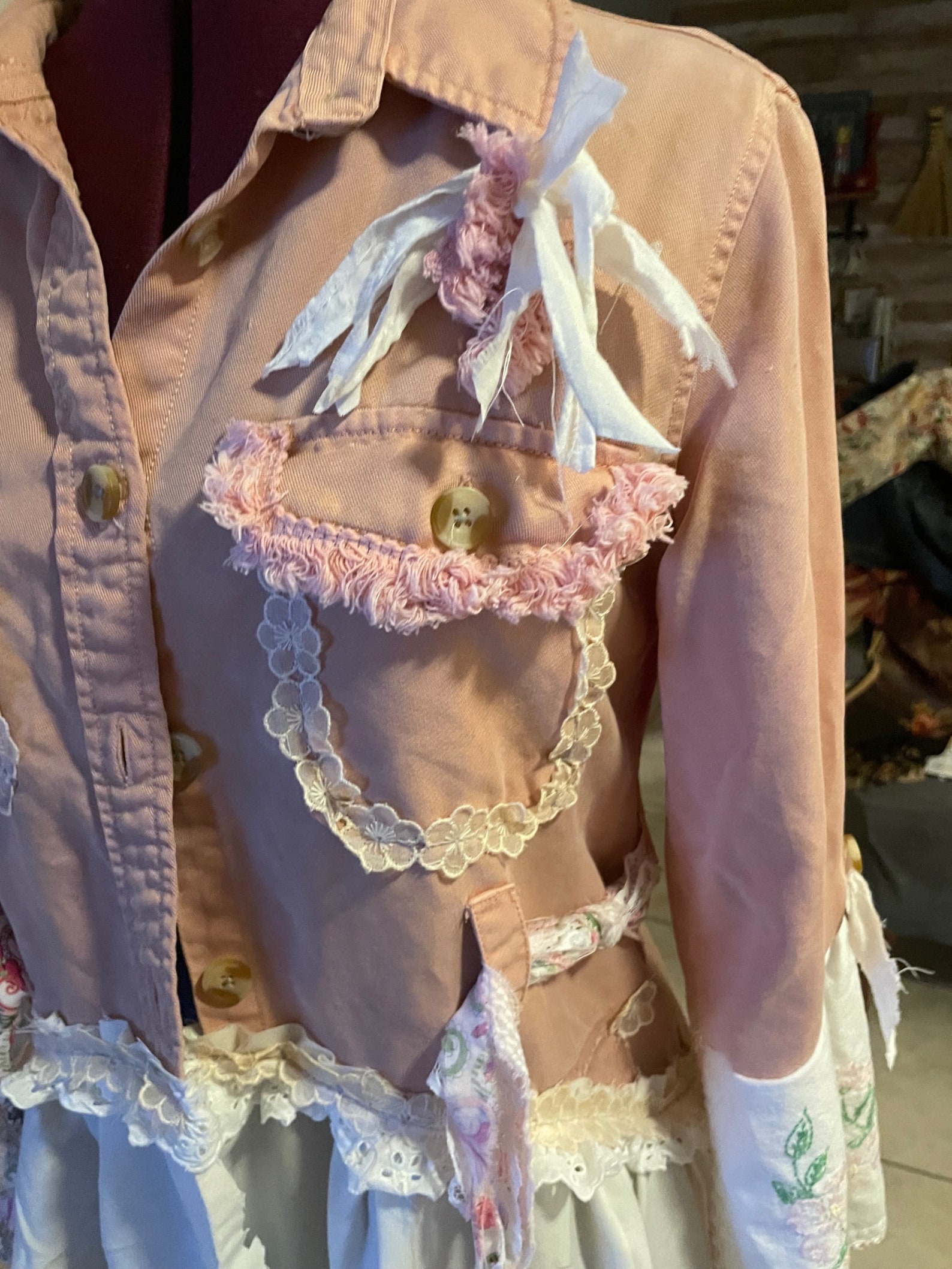 Shabby Chic Pink Flamingo Jacket Upcycled, Size Medium, Unique One of a ...