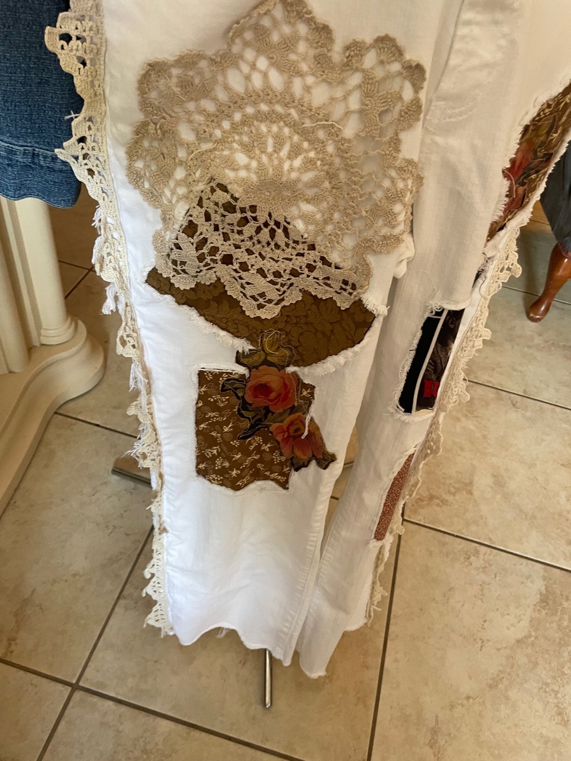 Upcycled White Denim Jeans W/classic Hollywood Theme. - Etsy