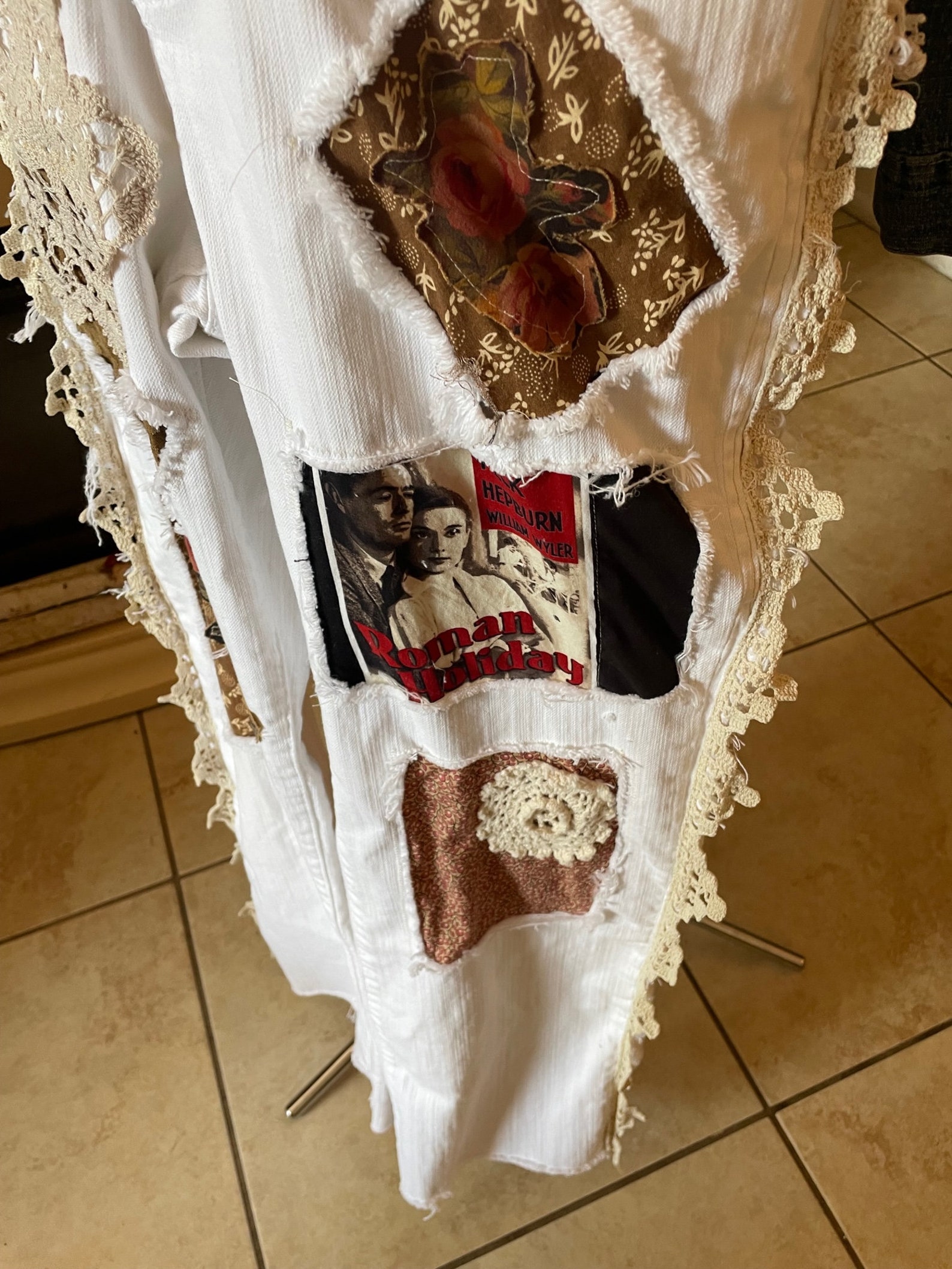 Upcycled White Denim Jeans W/classic Hollywood Theme. - Etsy