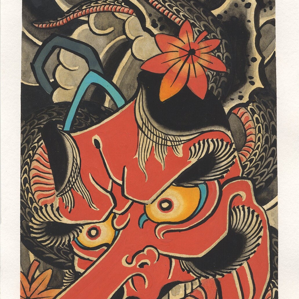 Tengu X Snake in Autumn: 6x18 Museum Quality Archival Print - Etsy