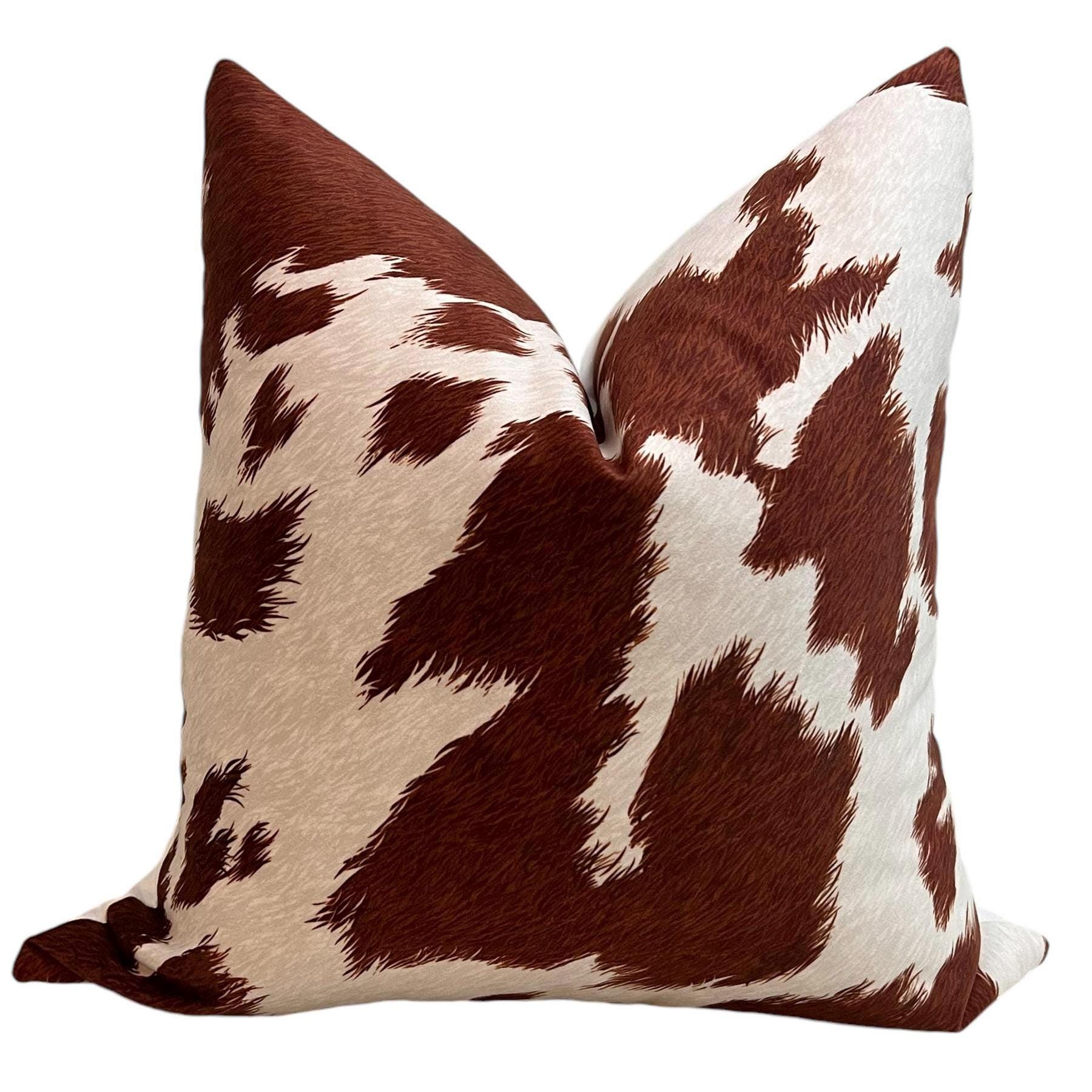 Handmade Cow Print Pillow Cover, Velvet Cowhide Cushion, Farmhouse ...