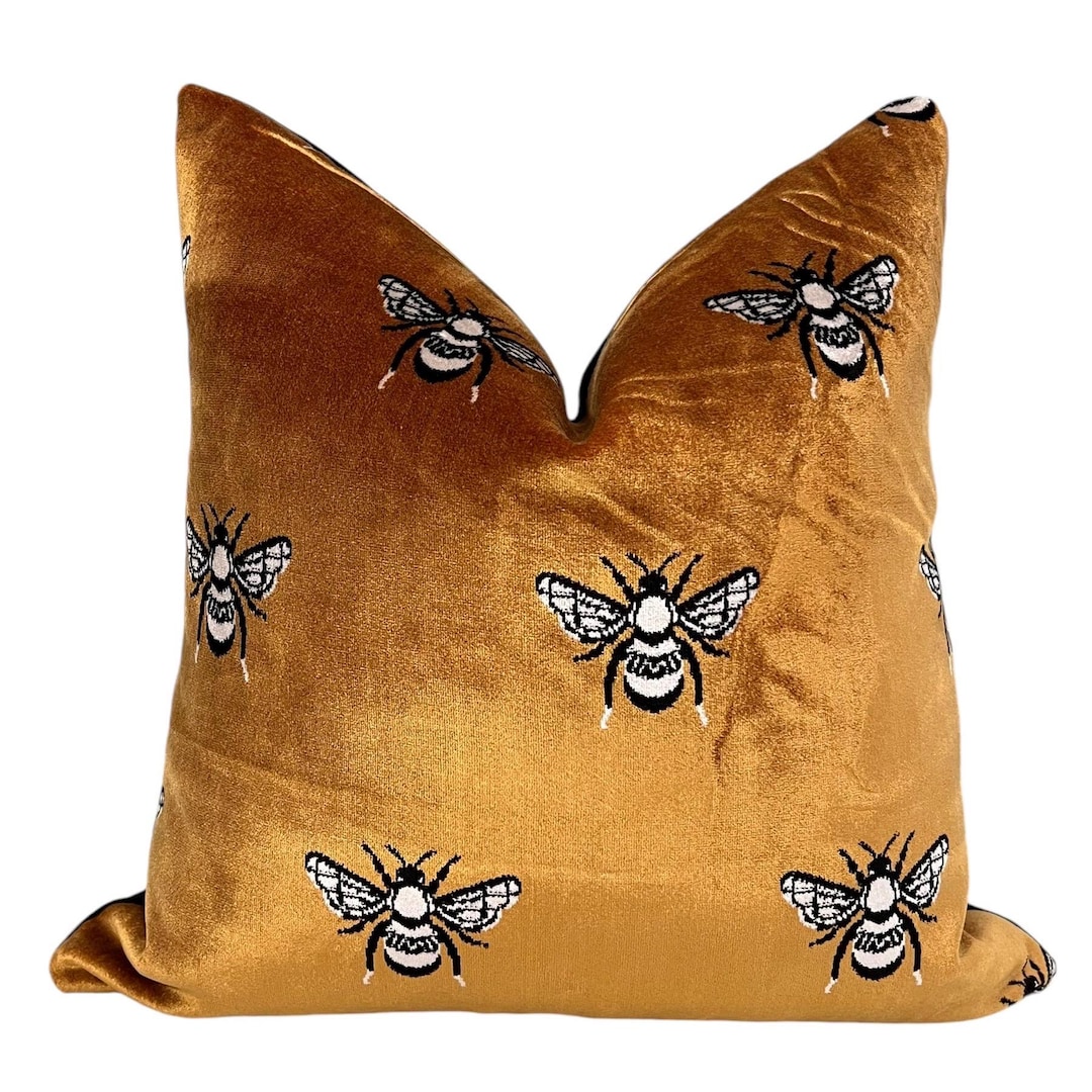 Bee Embroidery Pillow, Bee Pillow, Bumble Bee Pillow Cover, Yellow Bee ...