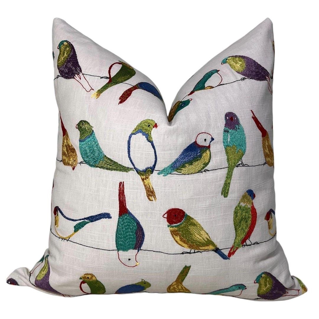 Embroidered Bird Pillow Cover, Handmade USA, Colorful Bird Cushion - Etsy