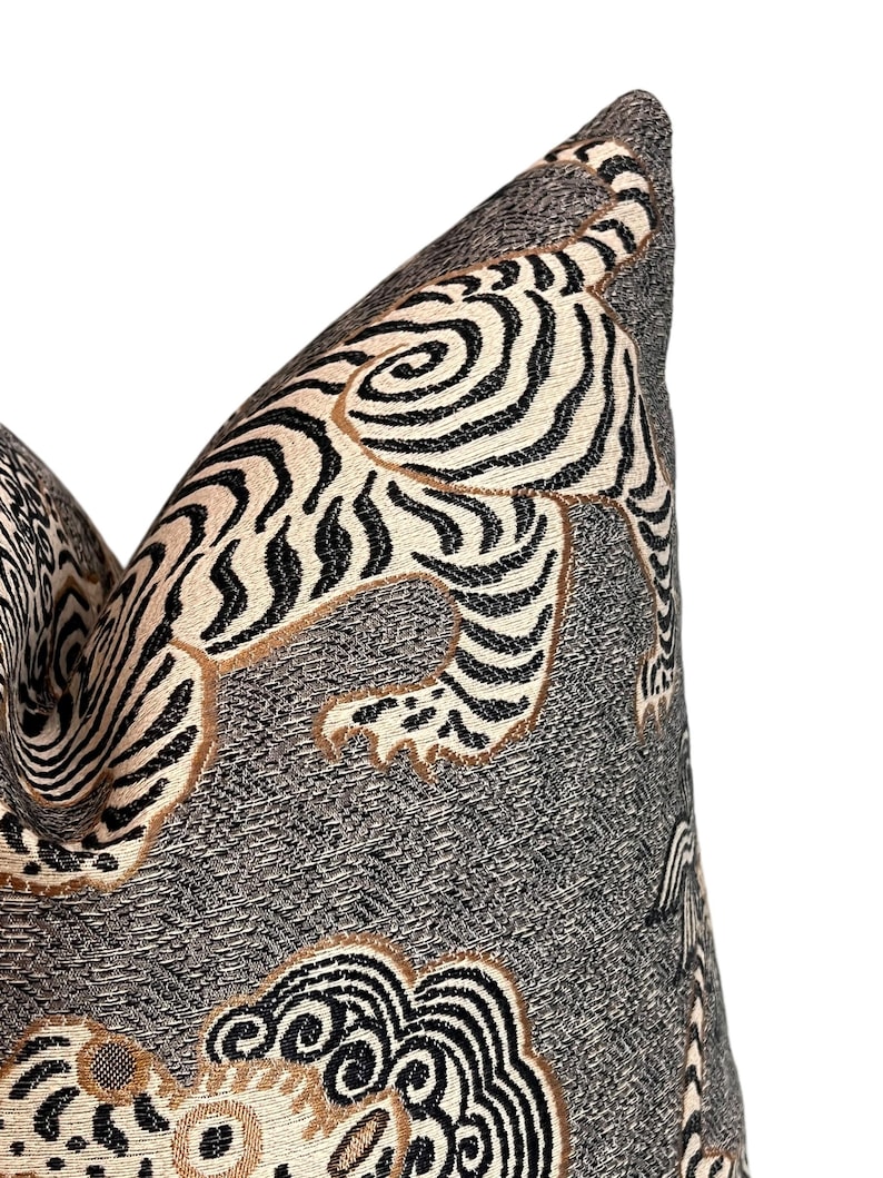 Tiger Dragon Chinoiserie Pillow, Grey Katmandu Tibetan Dragon Pillow ...