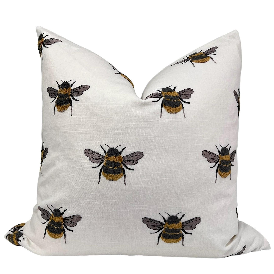 Bumblebee Embroidered Pillow Cover, Bee Pattern Linen Pillow Cover ...