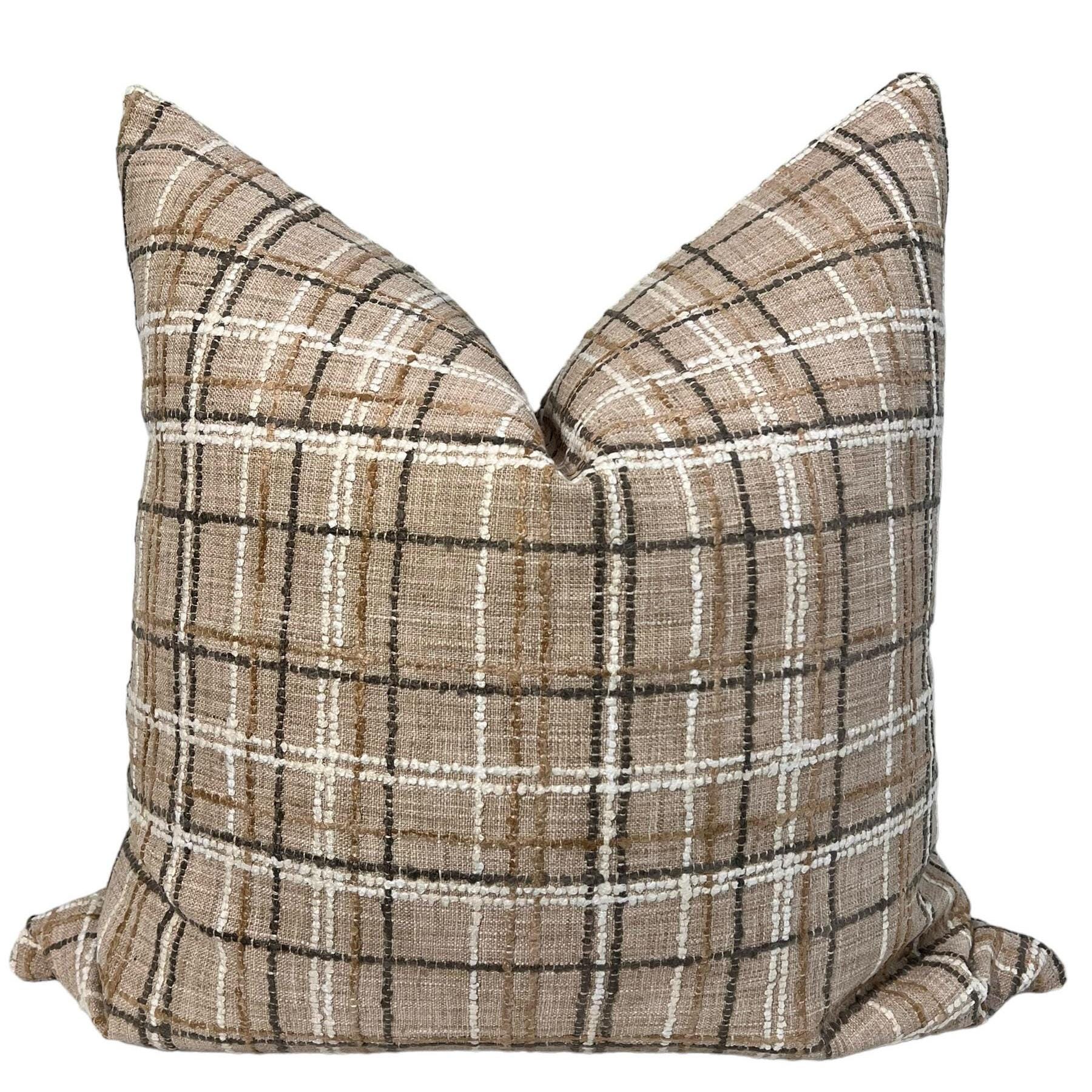 Rustic Brown Plaid Pillow, Tan Plaid Throw Pillow Cover, Brown Check ...