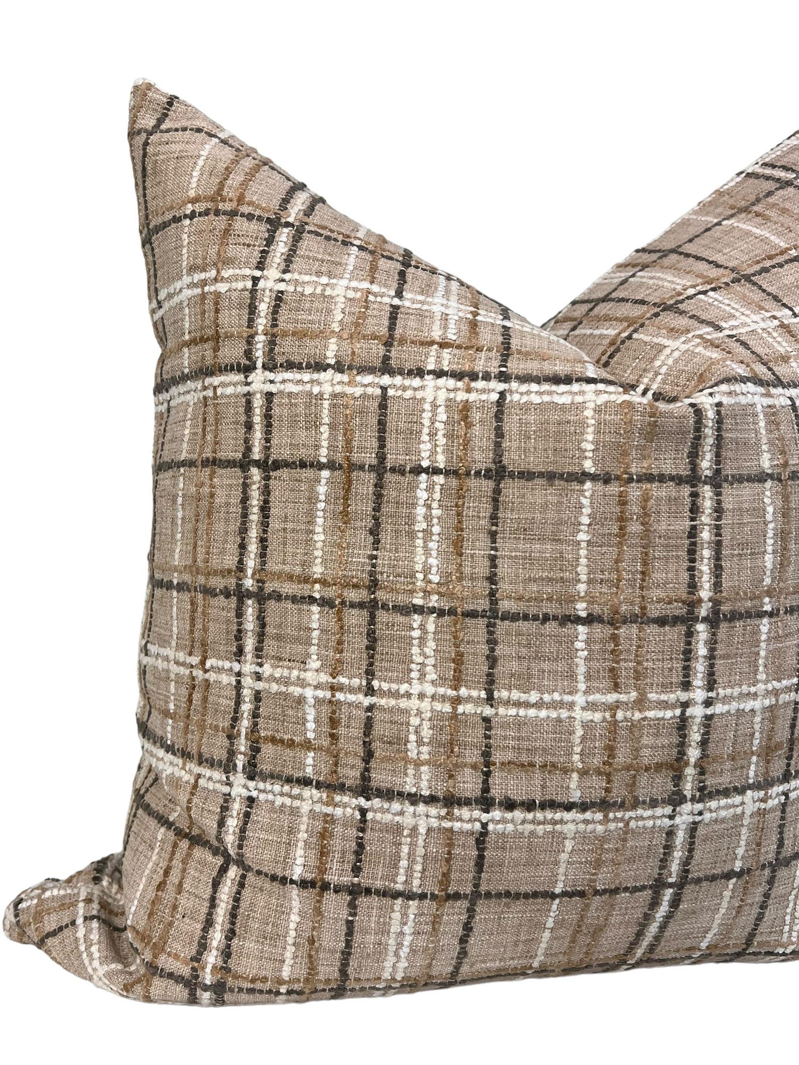 Rustic Brown Plaid Pillow, Tan Plaid Throw Pillow Cover, Brown Check ...