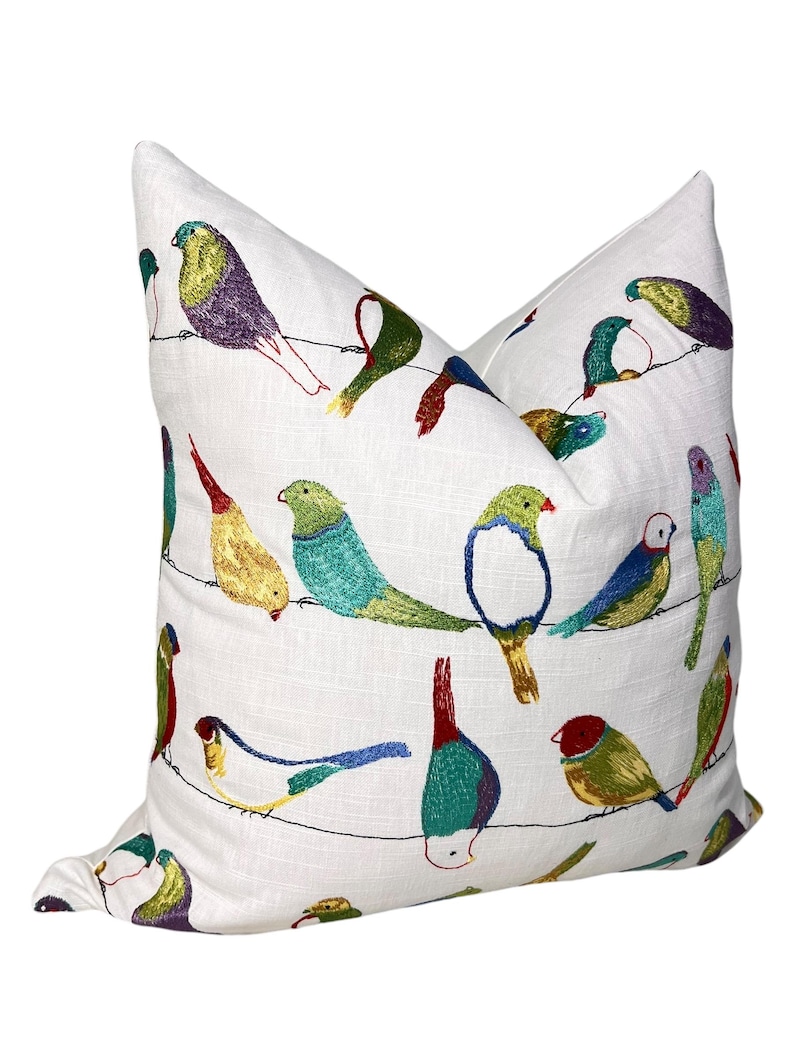 Embroidered Bird Pillow Cover, Handmade USA, Colorful Bird Cushion - Etsy