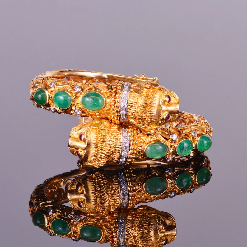 Antique Emerald, Diamond and Ruby Monkey Bracelet - Etsy