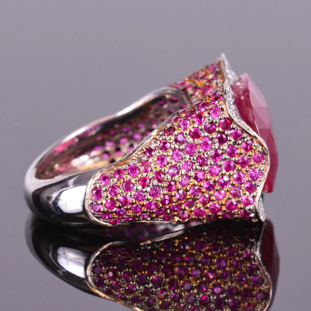 Ruby and Diamond Pave Ring - Etsy