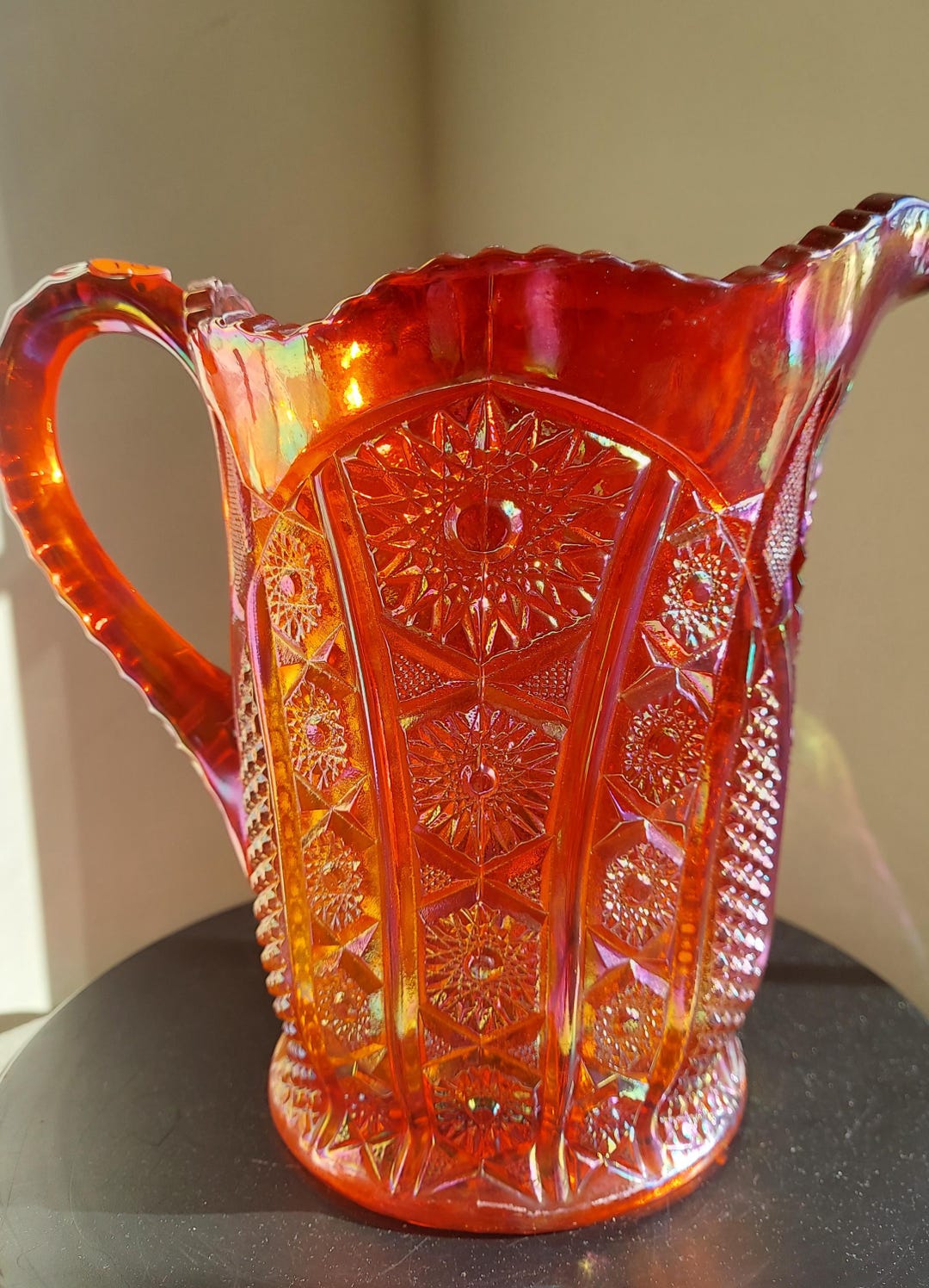 Stunning Red- Orange Colored Vintage Heirloom Indiana Glass Pitcher ...