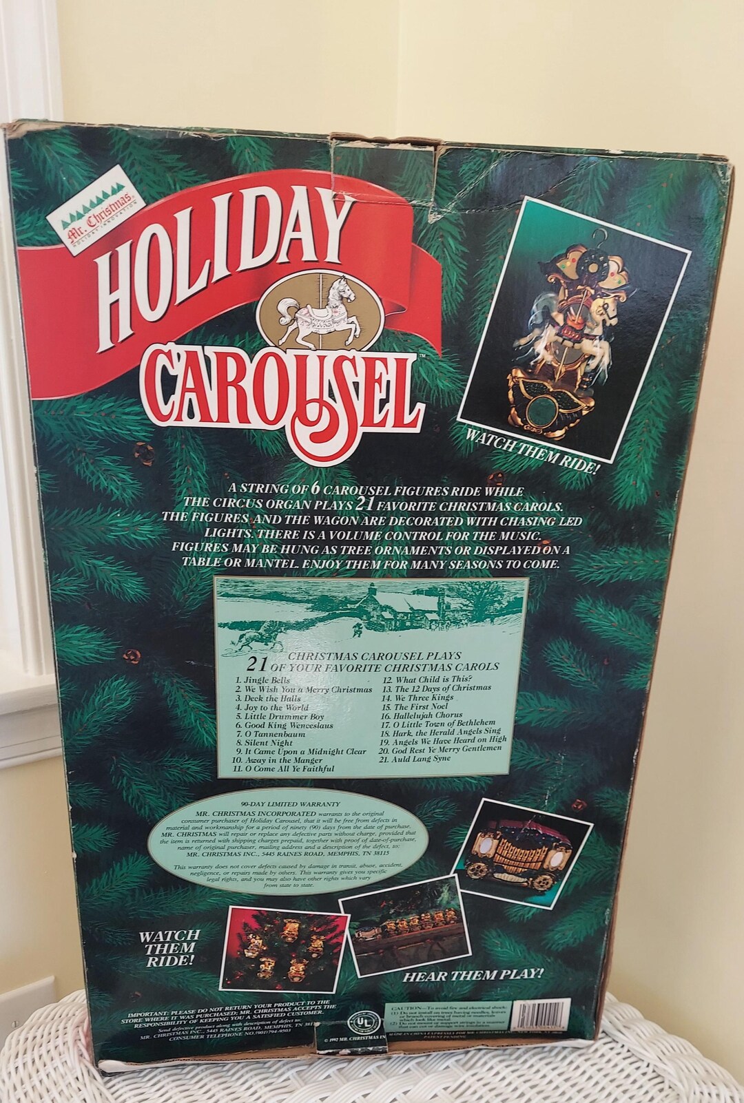 Vintage Animated Christmas Holiday Carousel With Moving Animals and ...