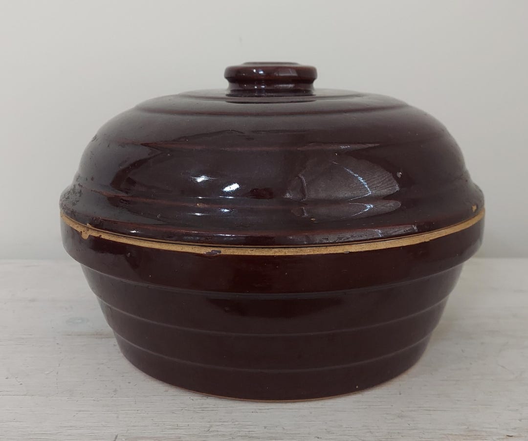 Vintage Heavy Brownstone Pottery Casserole Bowl With Lid. 9w . Marked ...