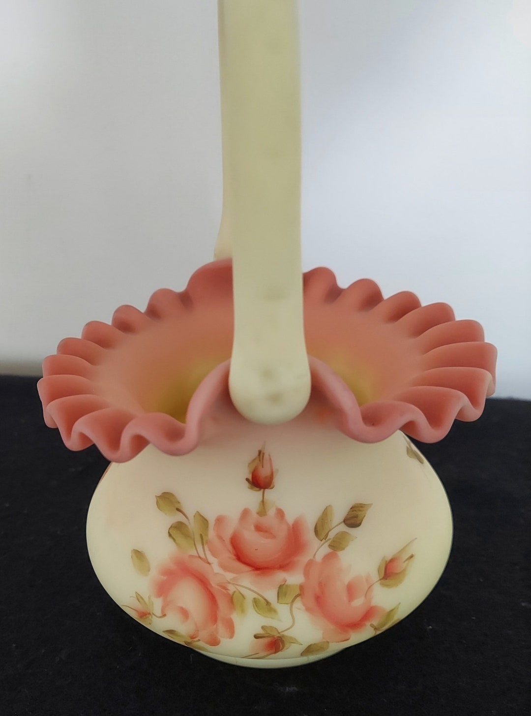 Vintage Fenton Burmese Basket Signed/hand Painted by Artist Gloria Finn ...