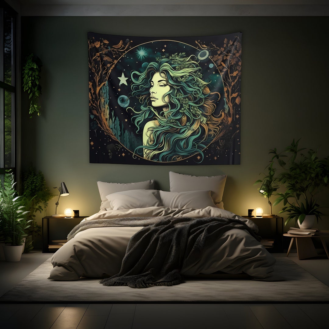 Forest Goddess Wall Tapestry: Witchy Nature Aesthetic, Sizes 36x26in ...