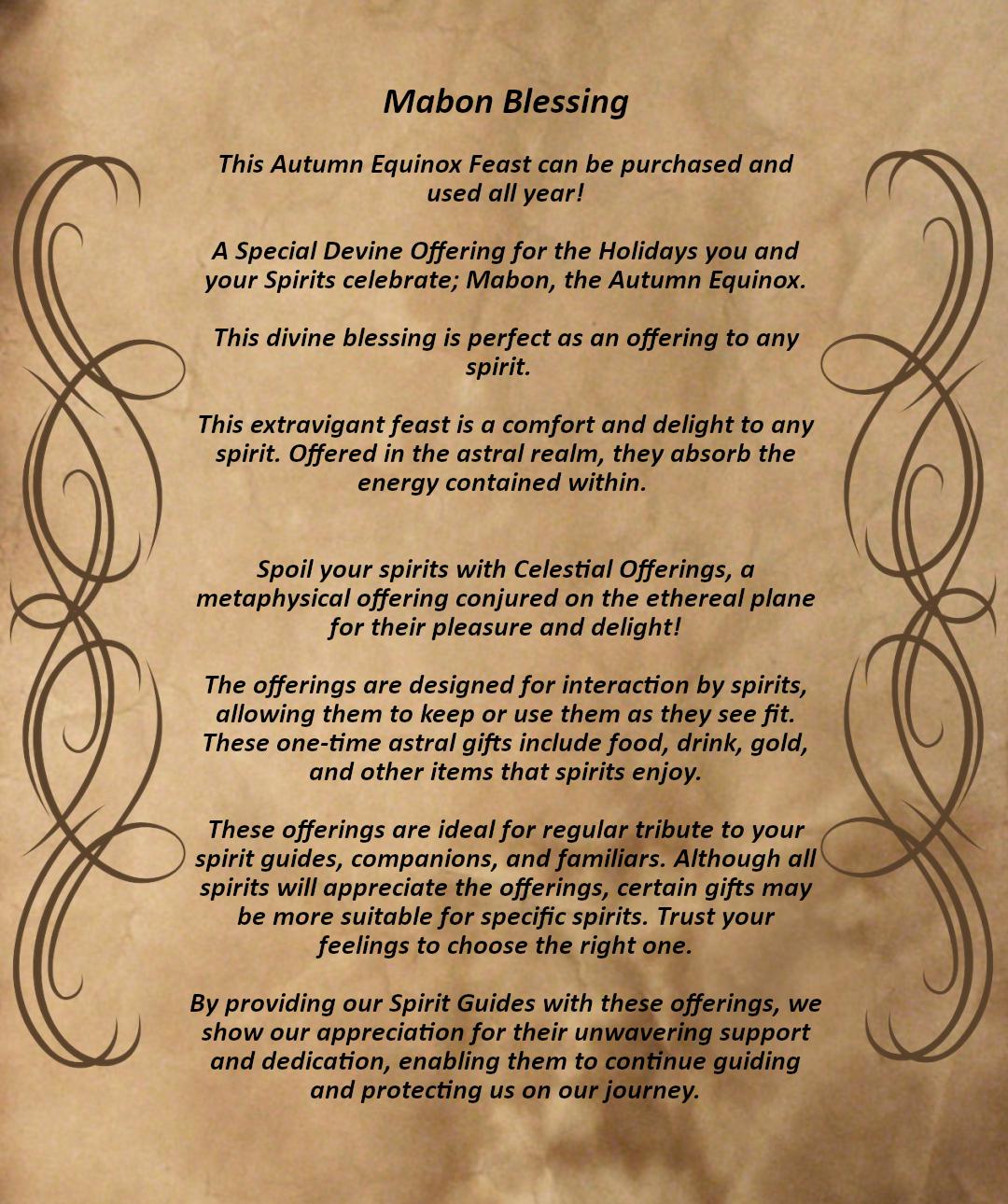 Mabon Feast Celestial Offering, Autumn Equinox Blessing, Metaphysical ...