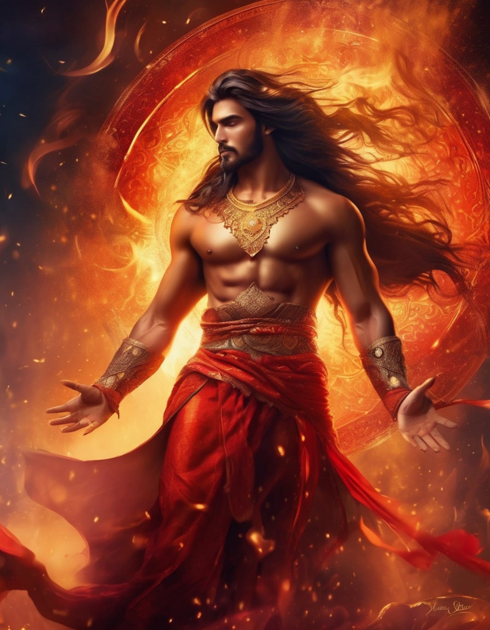 Handsome Fire Djinn Spirit Companion, Wish Granter, Fire Magic ...