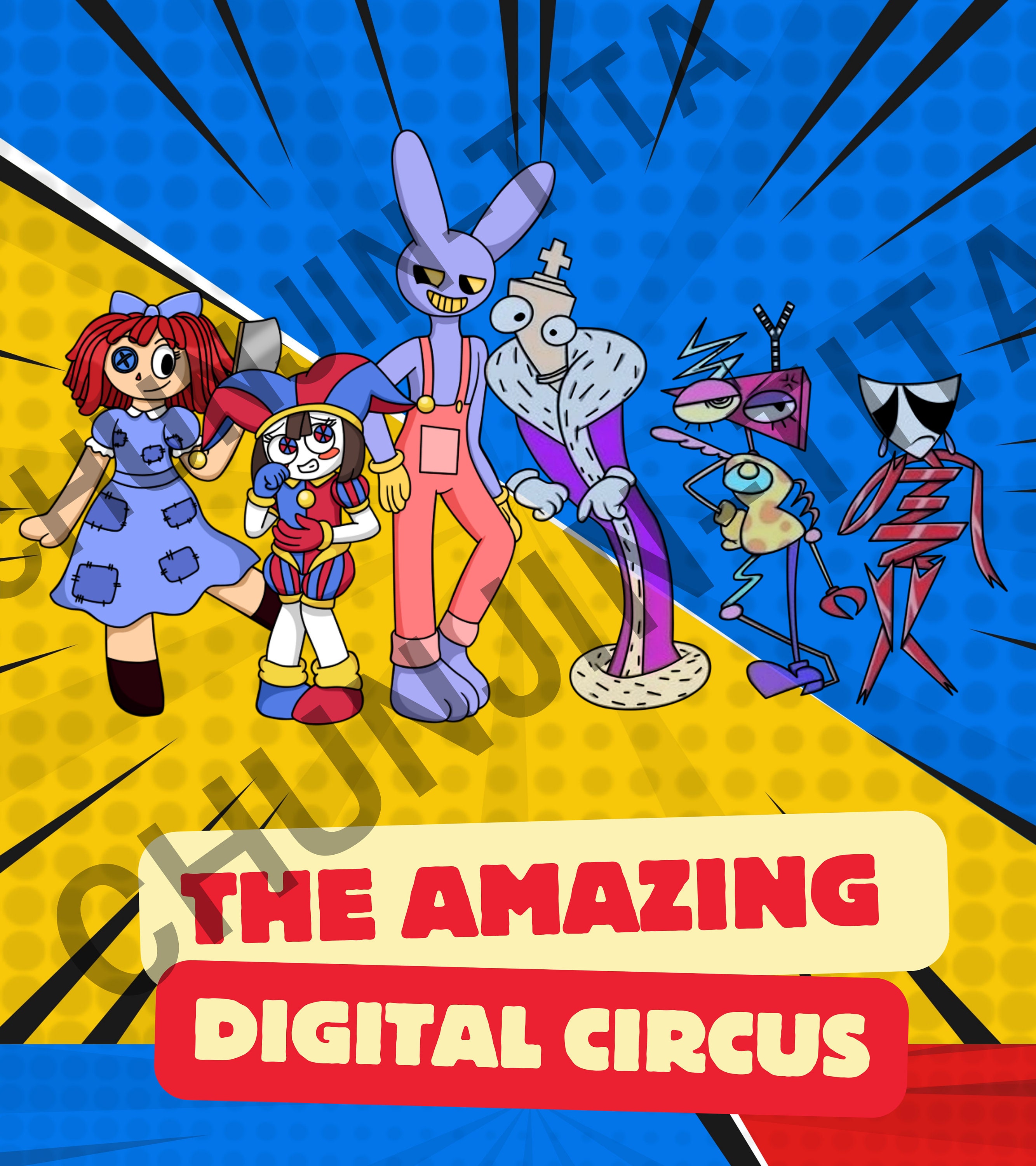 Bundles 5 Pcs X PNG Digital Circus, Digital Cartoon, Party Set, Pomni ...