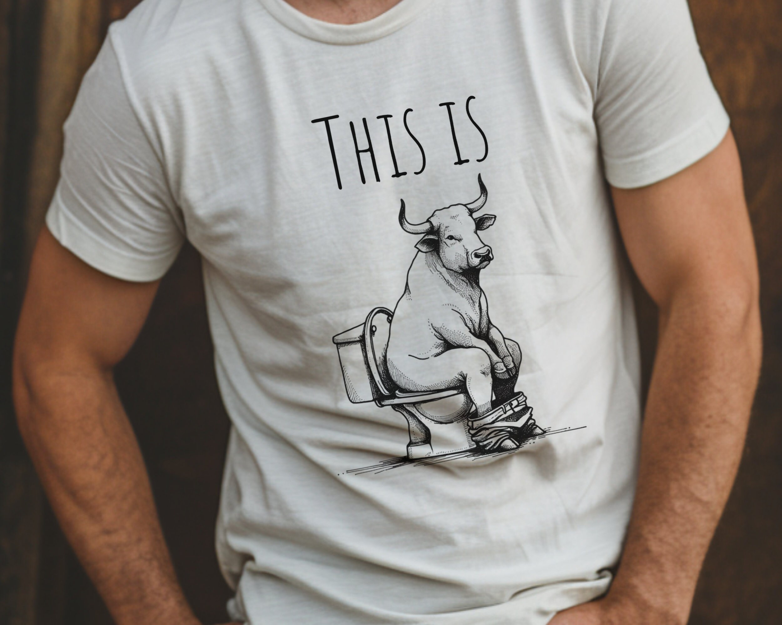 Funny Bull on Toilet Shirt, Joke T-shirt, Line Art Tee, Girl Tee ...