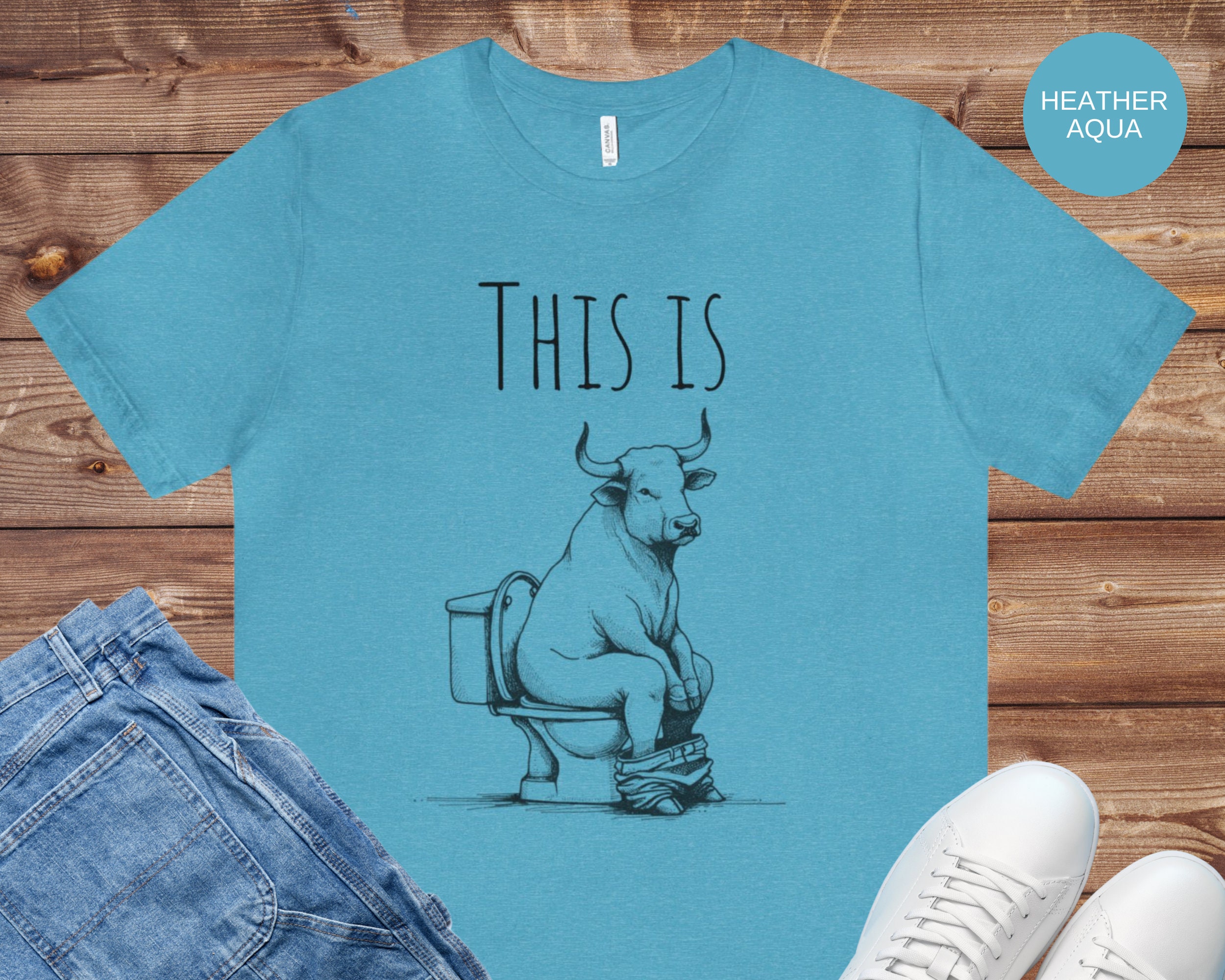 Funny Bull on Toilet Shirt, Joke T-shirt, Line Art Tee, Girl Tee ...