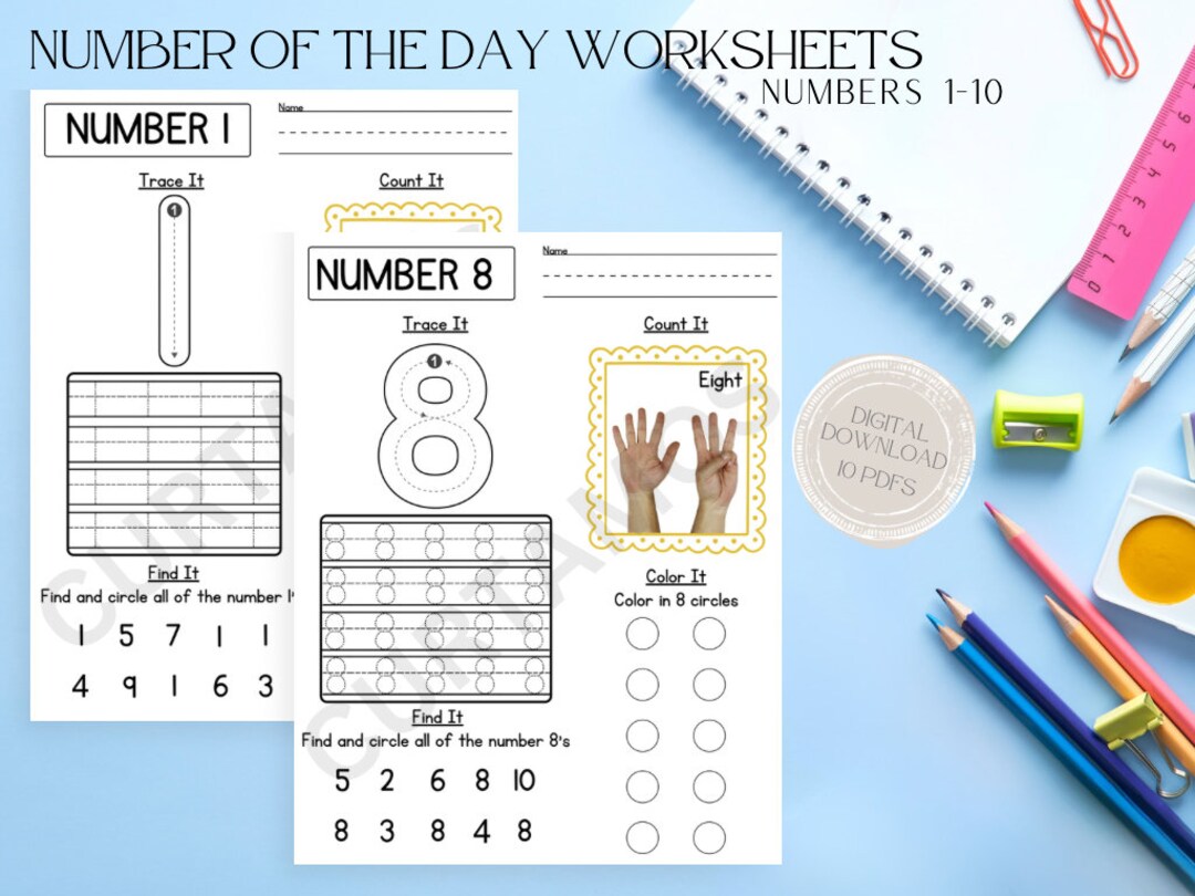 DIGITAL DOWNLOAD - Number of the Day Worksheets - | Numbers 1-10 ...