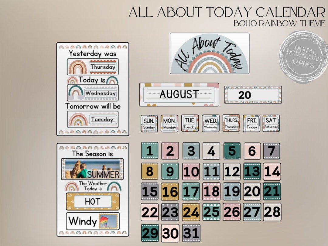 DIGITAL DOWNLOAD Boho Rainbow Theme All About Today Calendar | Circle ...