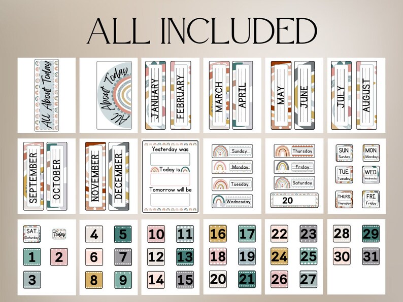 DIGITAL DOWNLOAD Boho Rainbow Theme All About Today Calendar | Circle ...