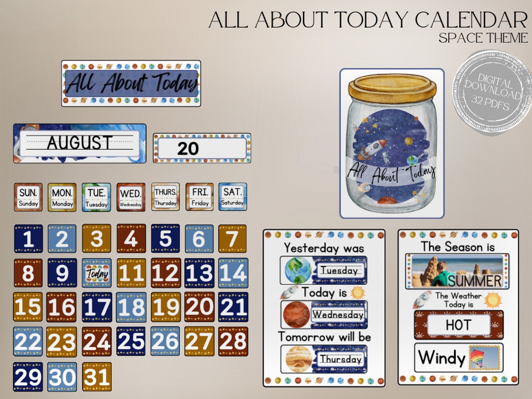 DIGITAL DOWNLOAD Space Theme All About Today Calendar | Circle Time ...