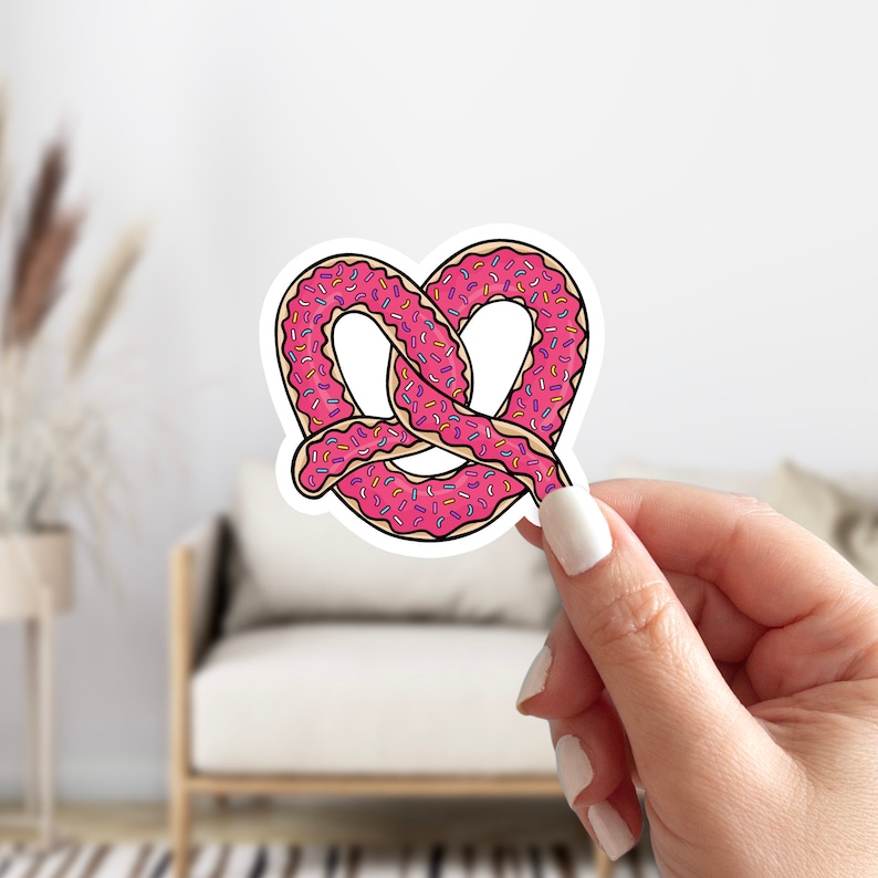 Donut Pretzel Sticker, Fun Sweet Tooth Dessert Labels, Pink Icing ...