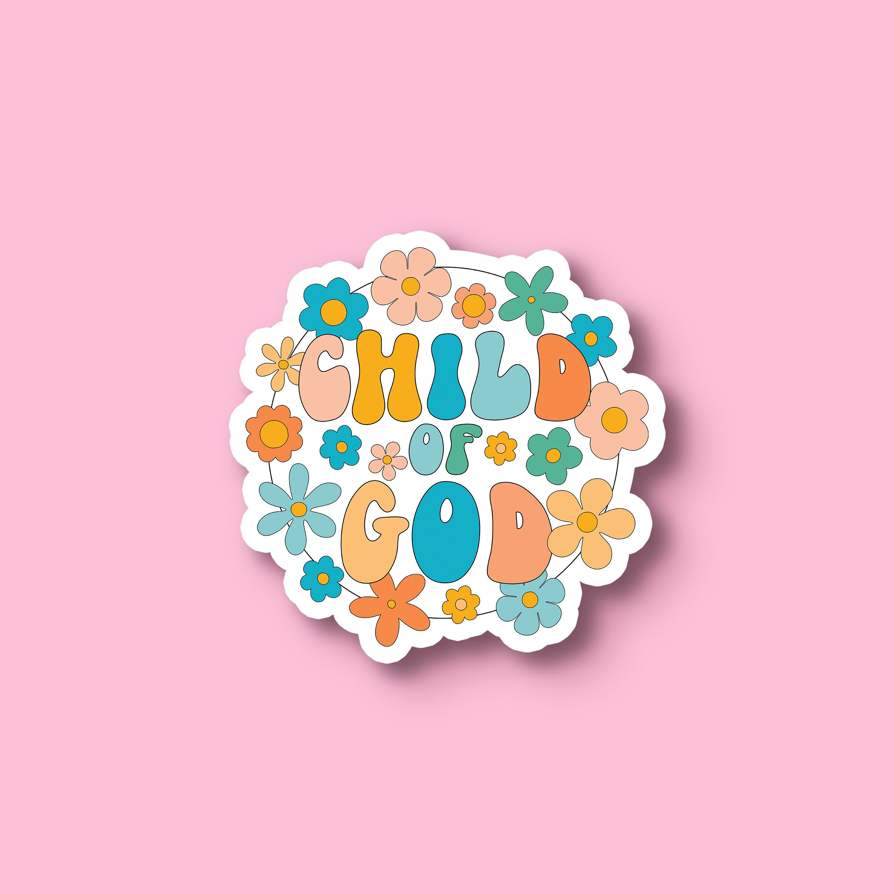 Child of God - Christian Floral Sticker, Vintage Retro Boho Label ...
