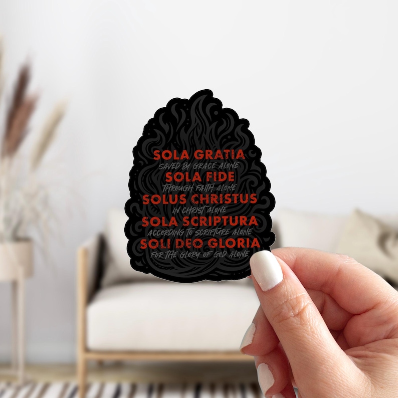 Five Solas Flame Sticker, Dark Masculine Christian Faith Decal, Bold ...