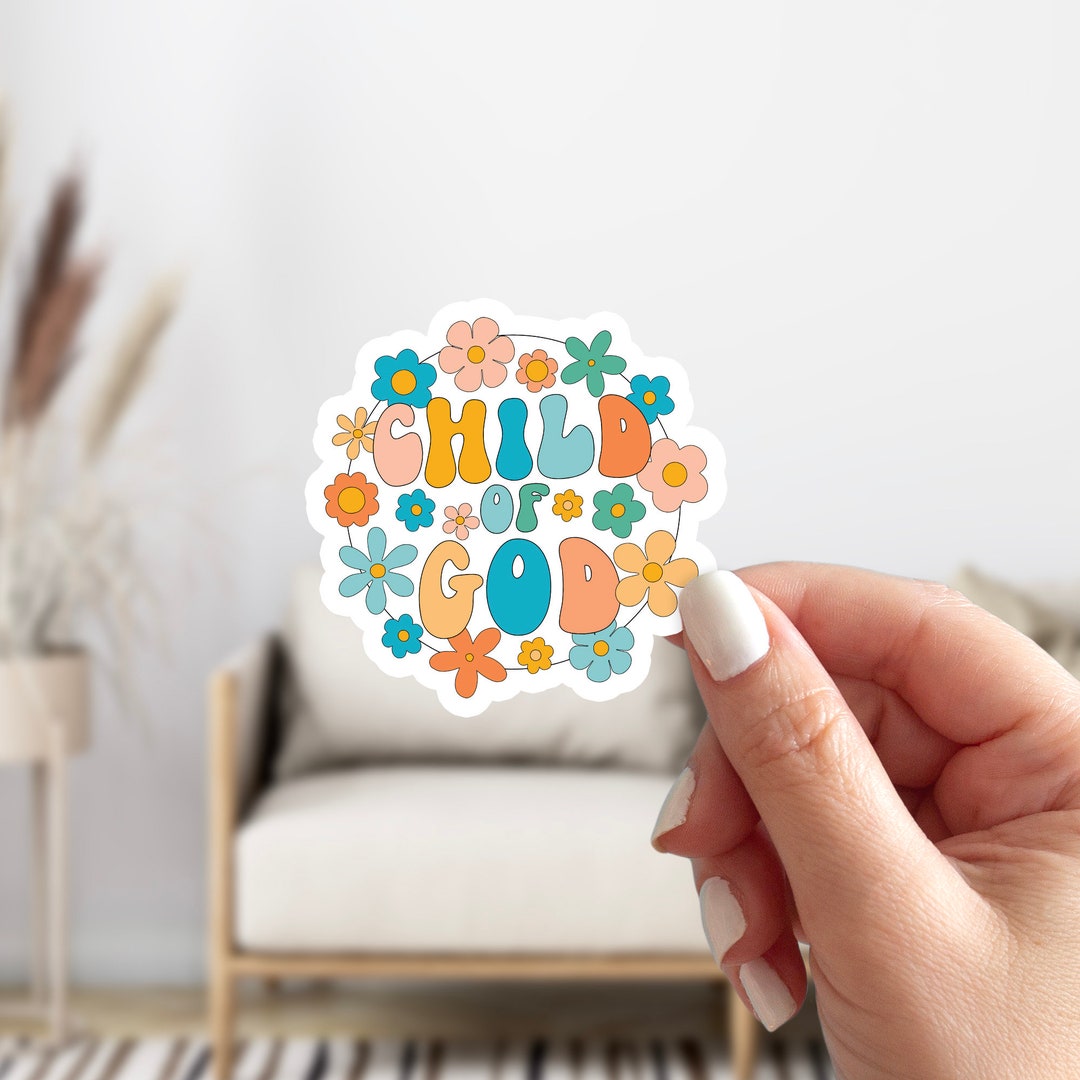 Child of God - Christian Floral Sticker, Vintage Retro Boho Label ...