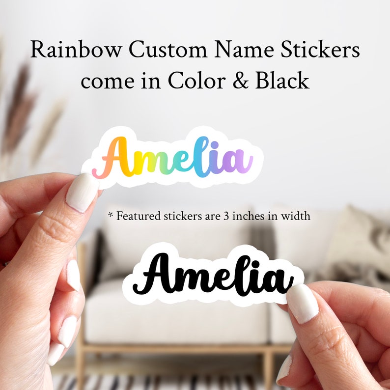 Fun Custom Rainbow Name Stickers, Cute Stylish Cursive Label, Colorful ...