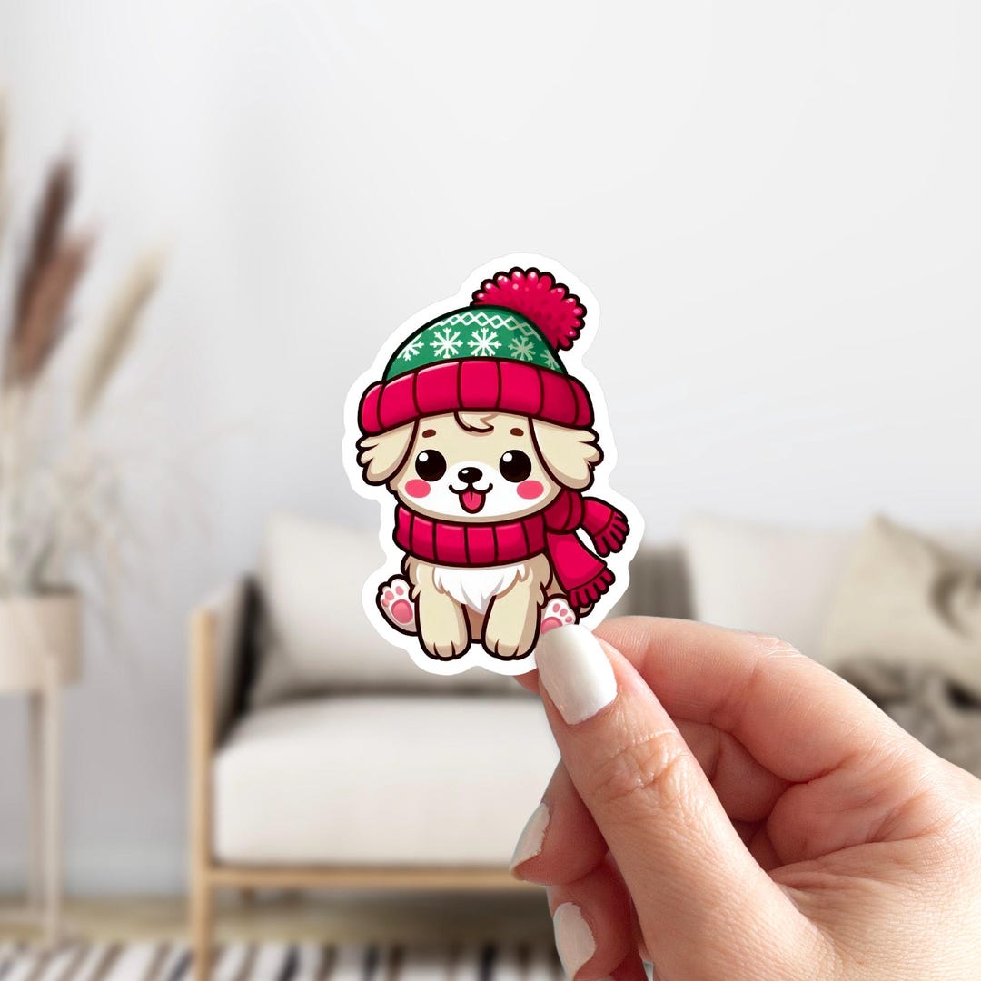 Cute Winter Dog Sticker, Warm Cozy Furry Puppy Decal, Cuddly Adorable ...