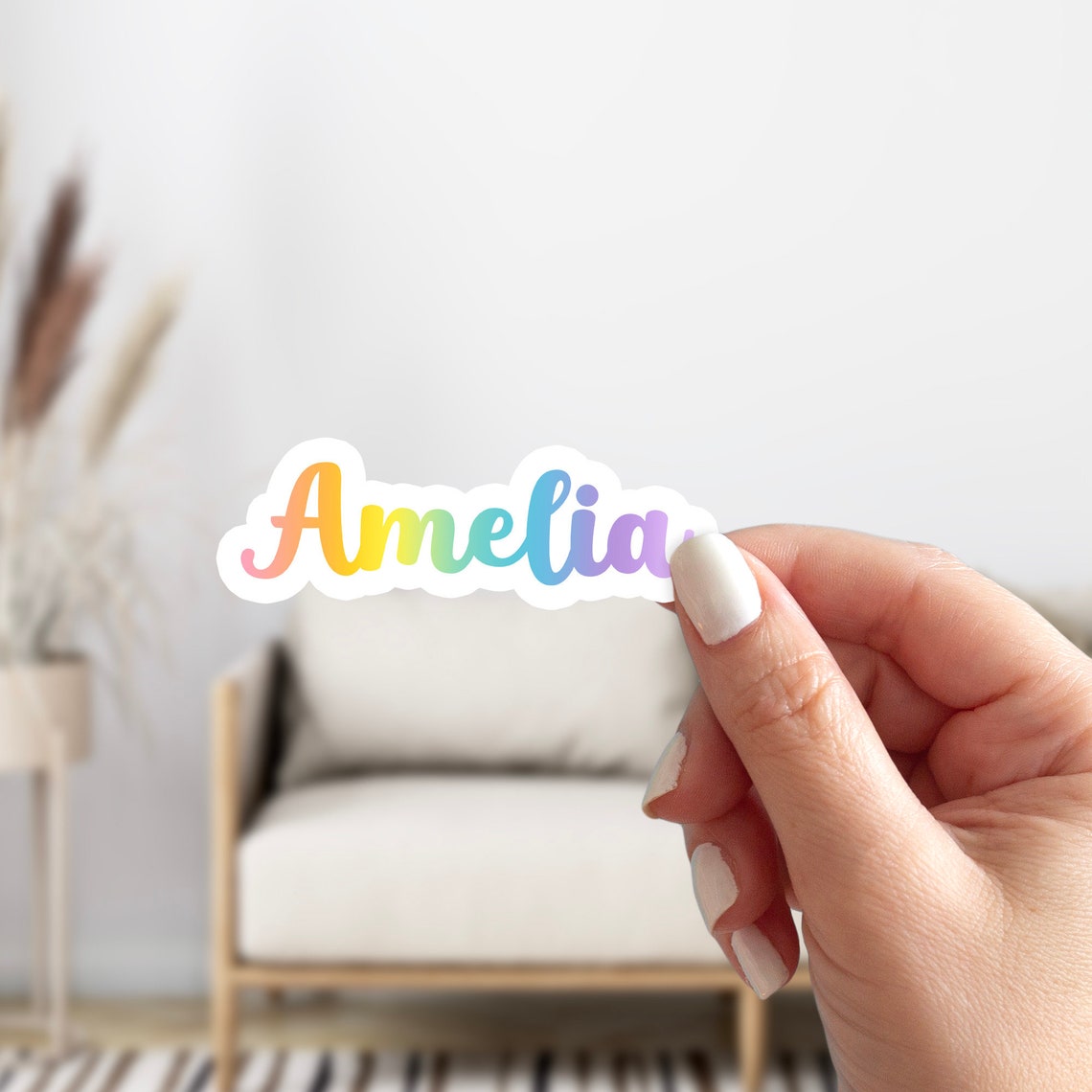 Fun Custom Rainbow Name Stickers, Cute Stylish Cursive Label, Colorful ...