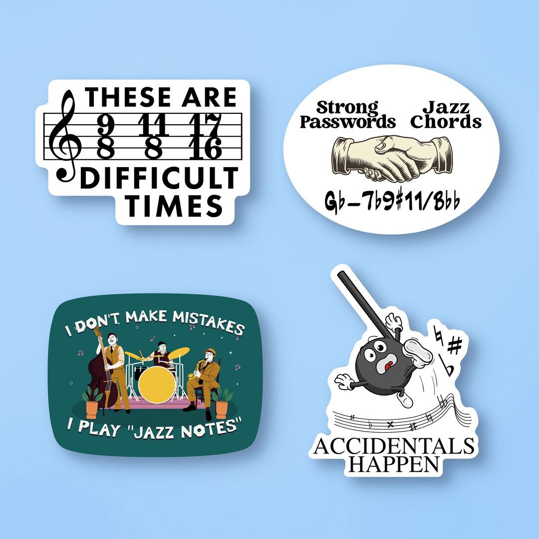 Funny Music Theory Sticker 4 Pack, Bulk Musician Joke Labels, Discount ...