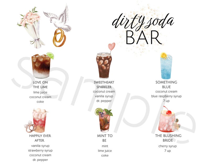 Bridal Shower Dirty Soda Bar Menu Sign: Blushing Bride Theme (instant Download) - Etsy
