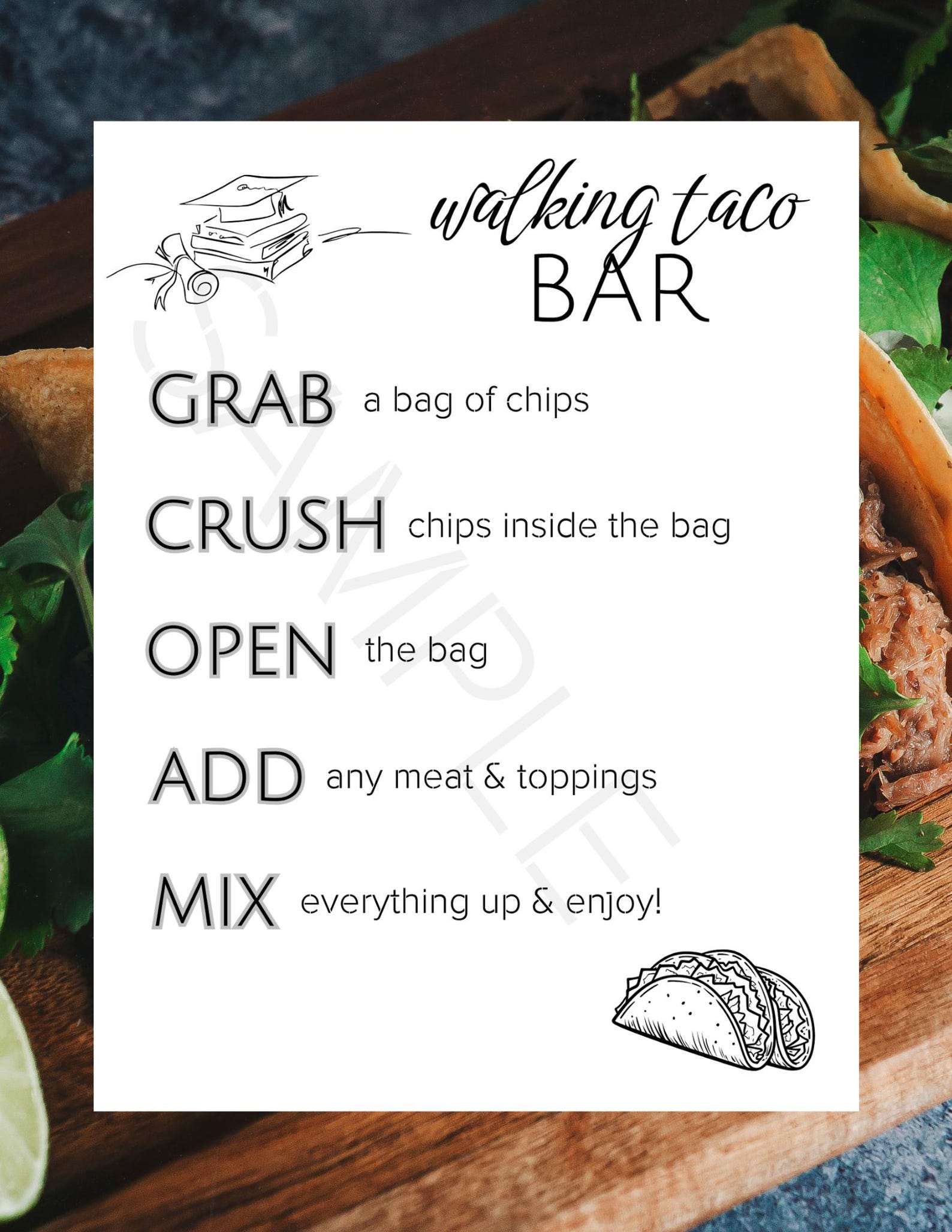 Walking Taco Bar Sign | Graduation Party Printable | Digital Download ...