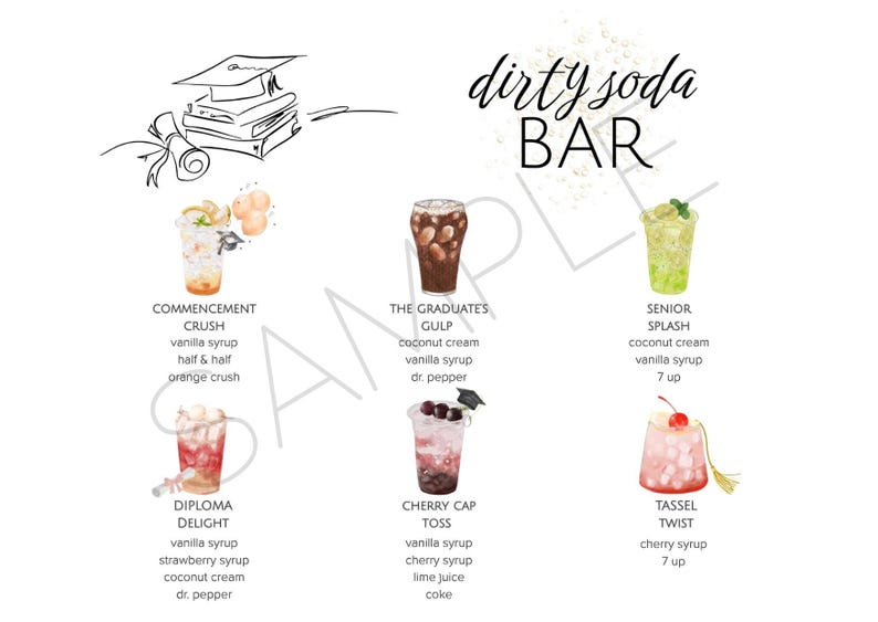 Graduation Dirty Soda Bar Sign: Class of 2025 2026 Party Decor (digital ...