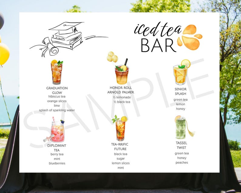 Iced Tea Bar Menu – Graduation Party Printable | DIY Tea Station Sign ...