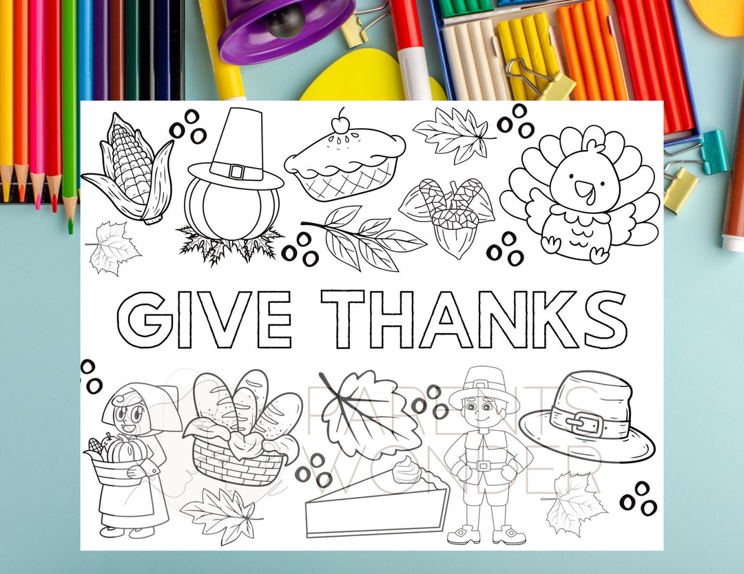 Thanksgiving "give Thanks" Printable Coloring Placemat for Kids Dinner ...